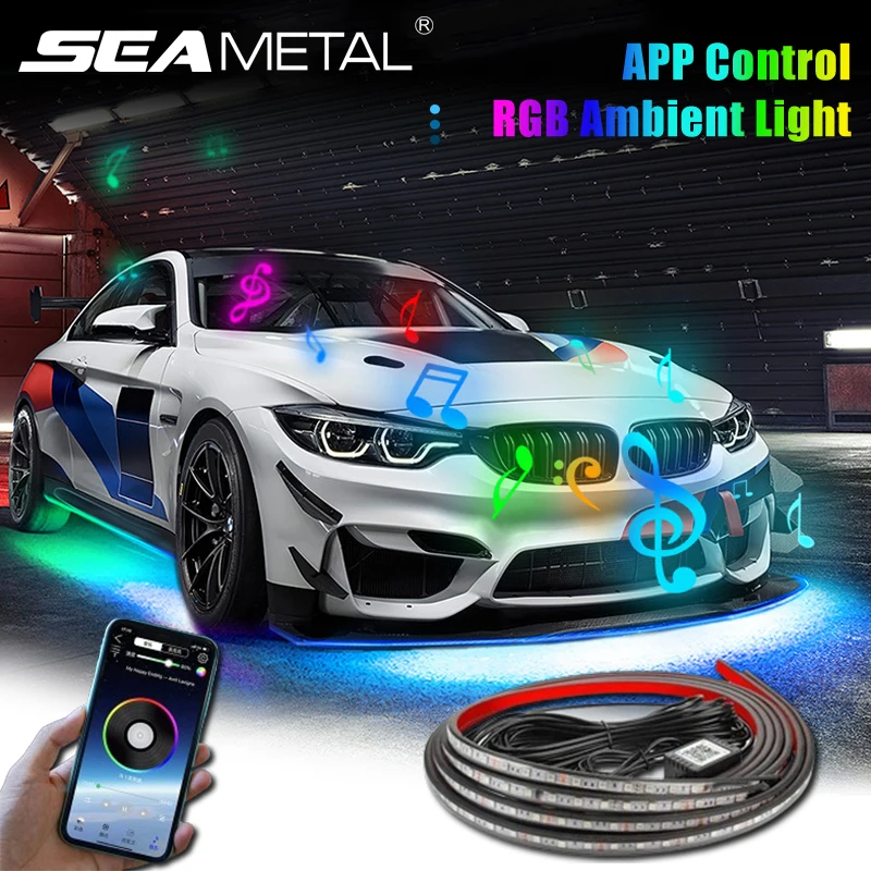 SEAMETAL-4Pcs-Car-Led-Flow-Light-Colorful-Chassis-Light-Strip-Flexible ...