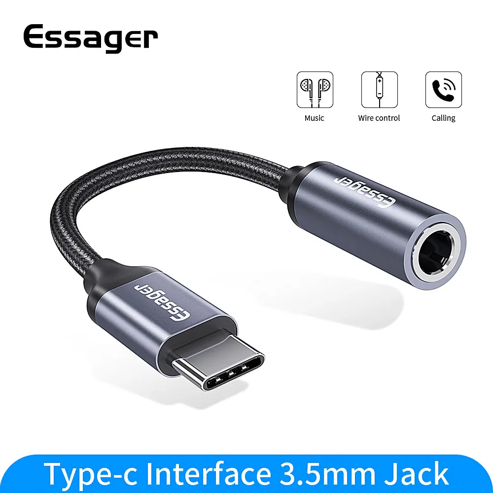 Essager usb tipo c 3.5 jack adaptador de fone de ouvido usb c para 3.5mm fones de ouvido aux ...