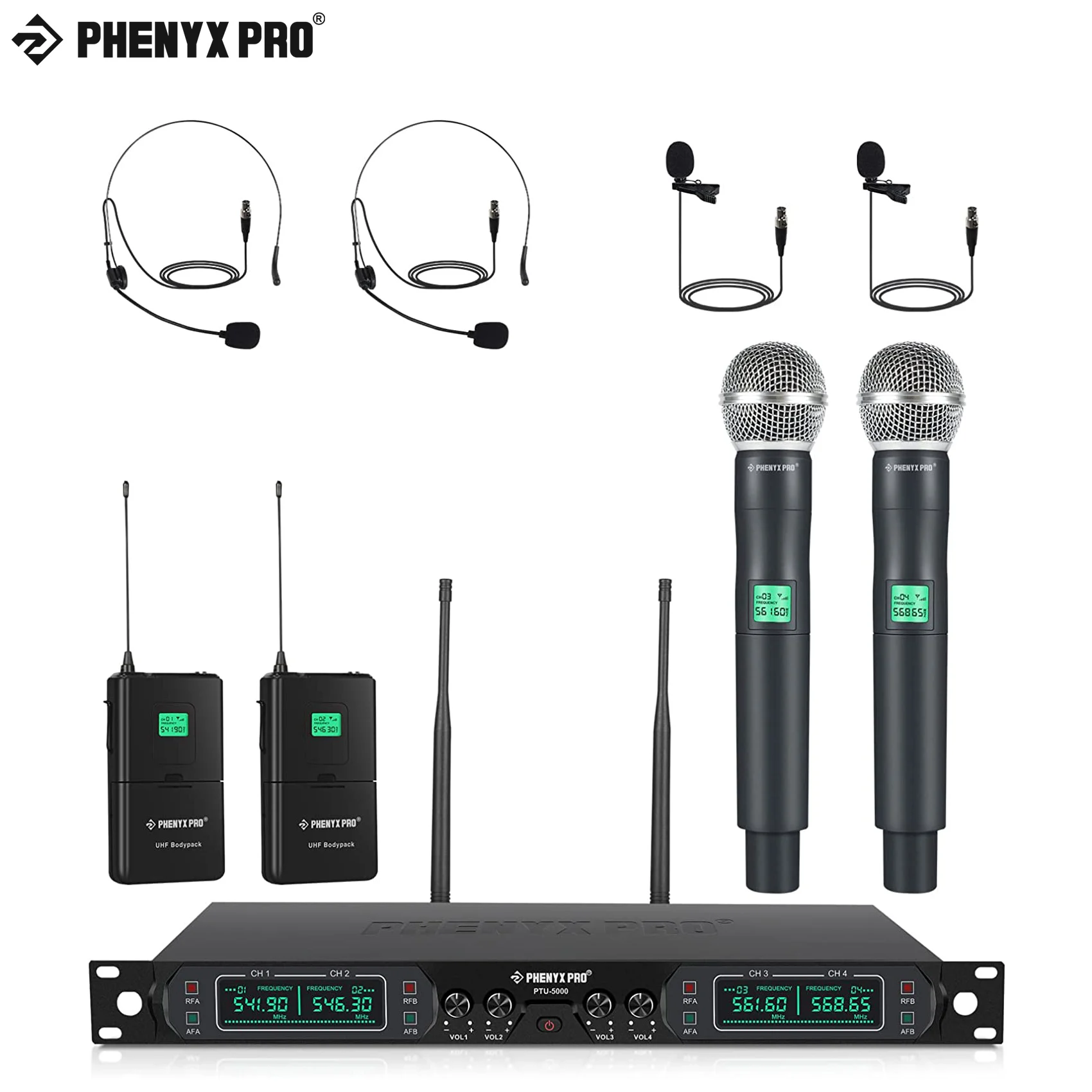 Phenyx-Pro-4-Channel-UHF-Wireless-Mic-Set-with-Handheld-Bodypack ...