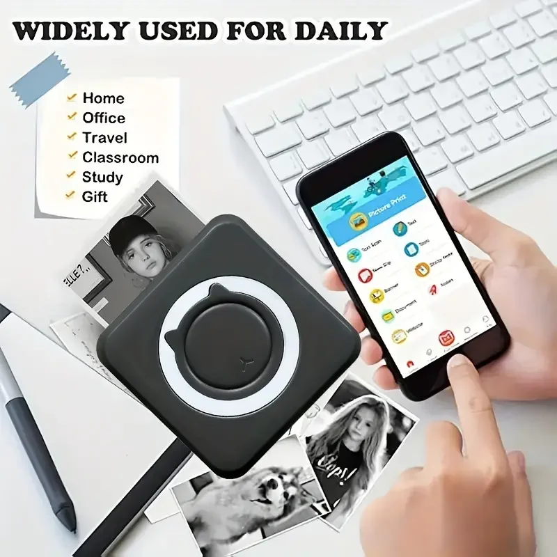 Portable Mini Thermal Printer Wirelessly BT 203dpi Photo Label Memo ...