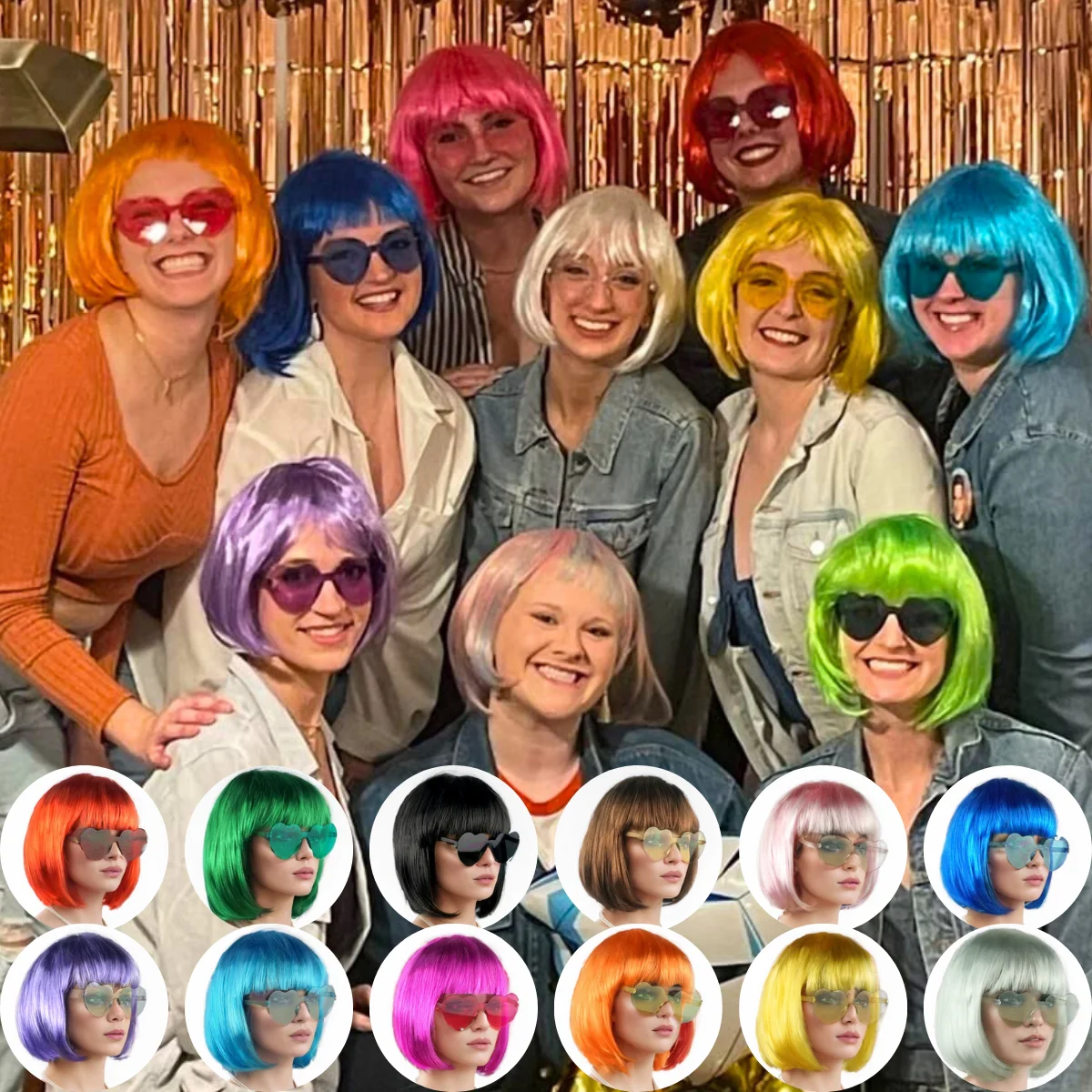 Neon Colorful Short Bobo Hair Wigs Colored Fun Party Costume Wig for ...
