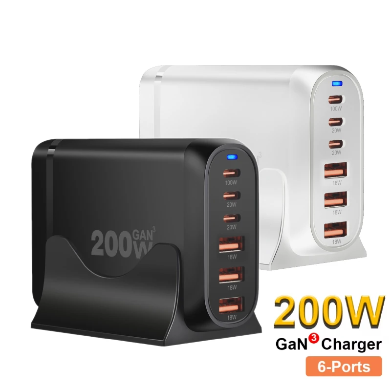 200W-GaN-Charger-6-Port-Desktop-Fast-Charging-Station-100W-USB-C-Laptop ...