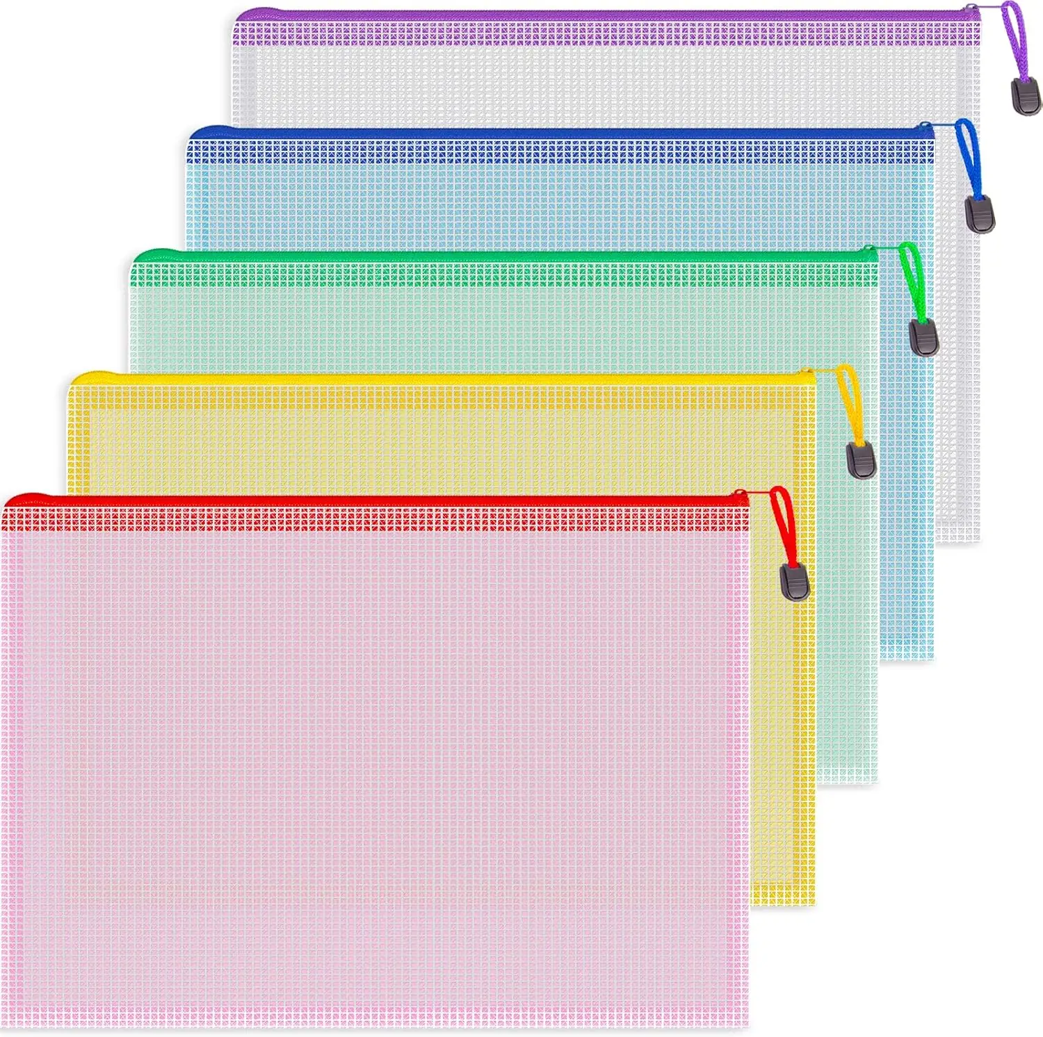 10pcs A3/4/5/6 Mesh Zipper File Bag 5 colors, waterproof plastic file ...