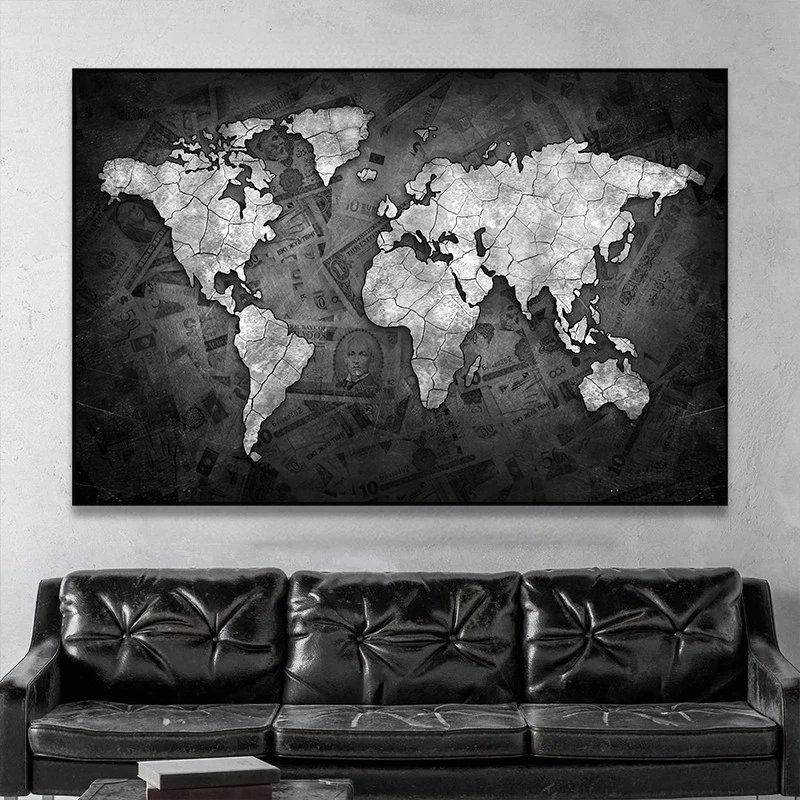 Mapa del mundo Vintage, pintura en lienzo, arte de pared, mapa Retro ...