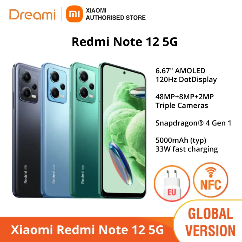 Global Version Xiaomi Redmi Note 12 5G NFC - Snapdragon 4 Gen 1 | 120Hz ...