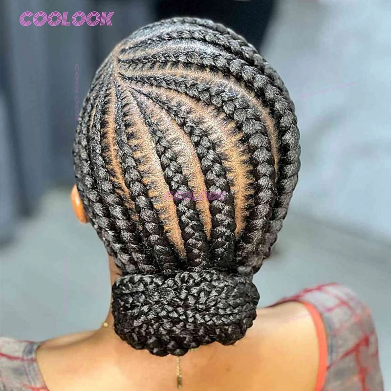36" Side Part Braided Wigs Synthetic Wig For Women Full Lace Braided ...