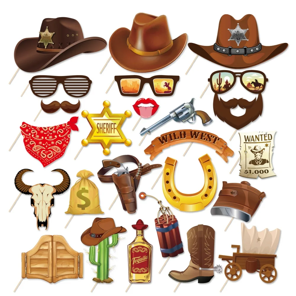 25pcs-western-cowboy-photo-booth-props-paper-cowboy-style-photo-props ...