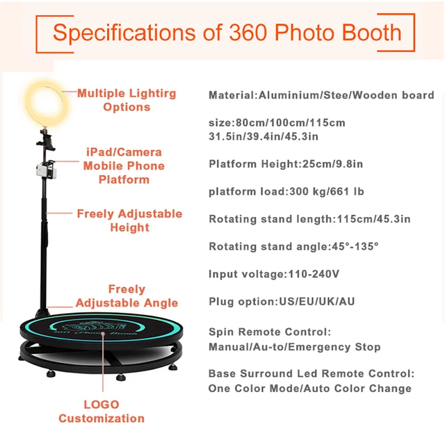 360 Photo Booth Machine Automatic Slow Motion Rotating Adjustable Camera Stand 360 Selfie ...
