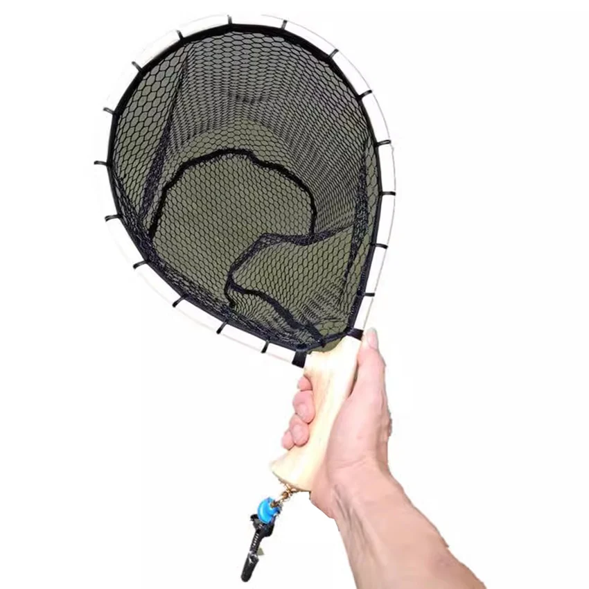 Wooden-Fly-Fishing-Net-Nylon-Landing-Handle-Trout-Mesh-Fish-Catch ...