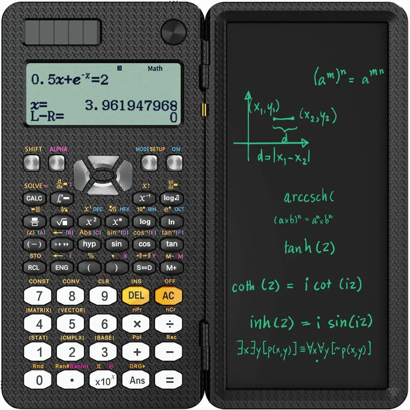 Calculadora científica con bloc de notas LCD, 417 funciones, calculadora plegable portátil ...