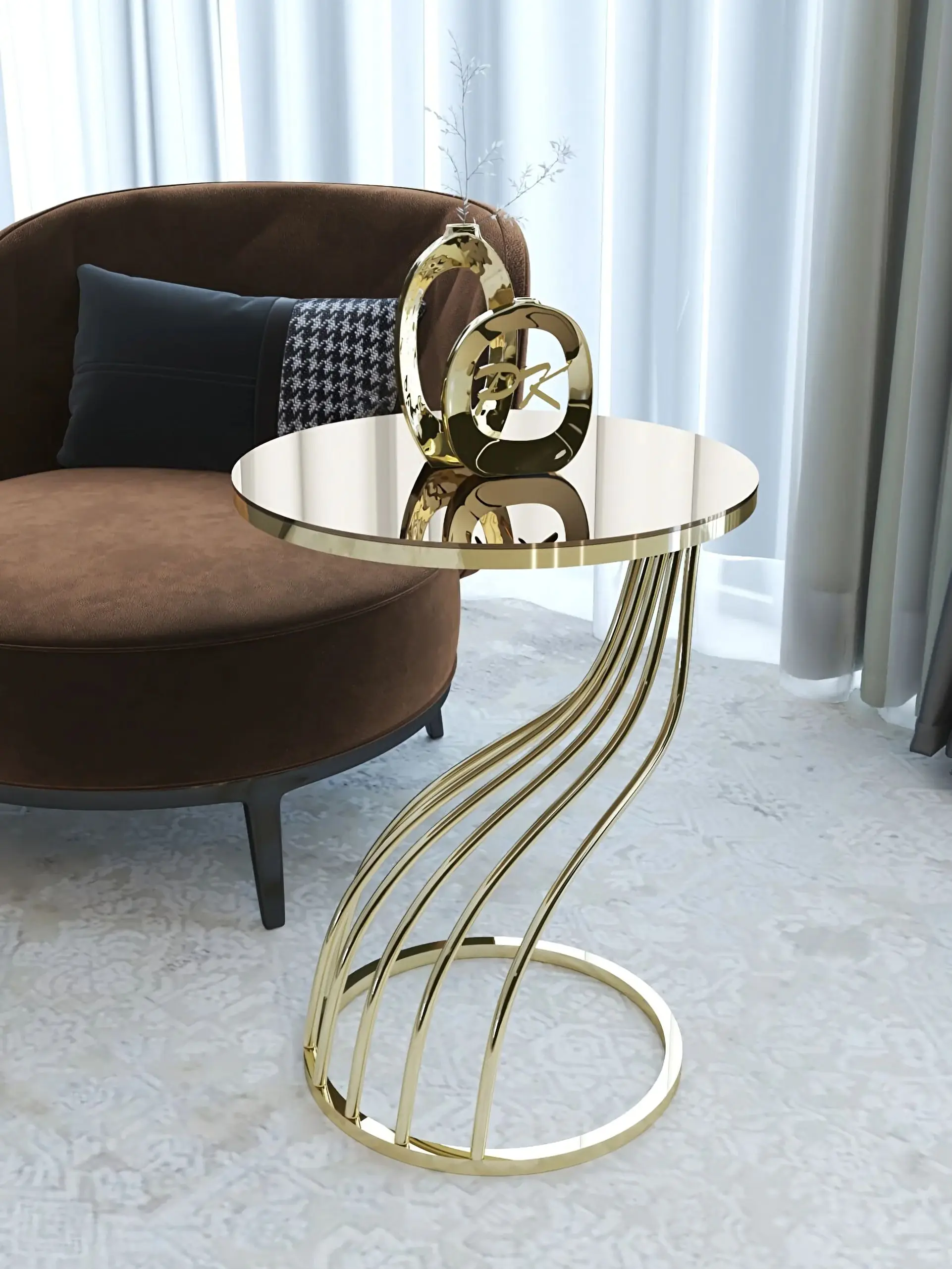 Swan Gold Silver Shatterproof Glass Metal Side Table and Wicker Gold ...