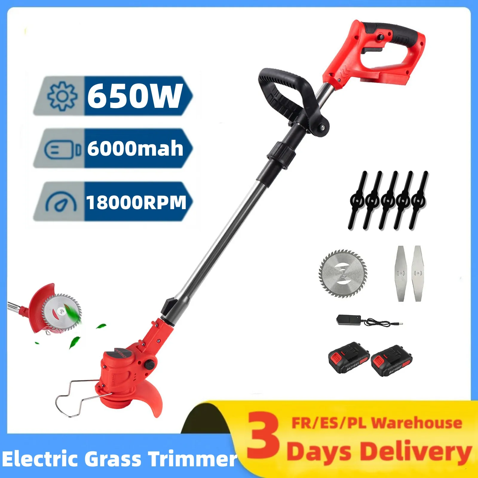 21V-Electric-Grass-Trimmer-Rechargeable-650W-Powerful-Cutter-Weeder ...
