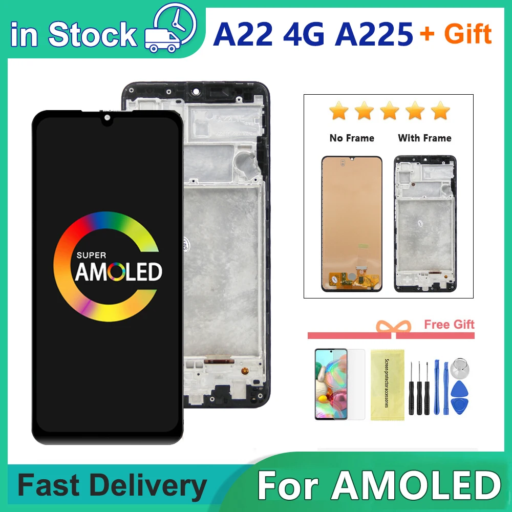 For AMOLED For Samsung A22 4G A225F A225F/DS A225 LCD Touch Screen ...