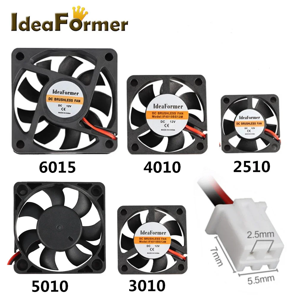 3D Printer Fan 12V 24V 5V 6015 5010 4010 3010 2510mm Mini Cooling Fan Turbo Brushless With 2Pin ...