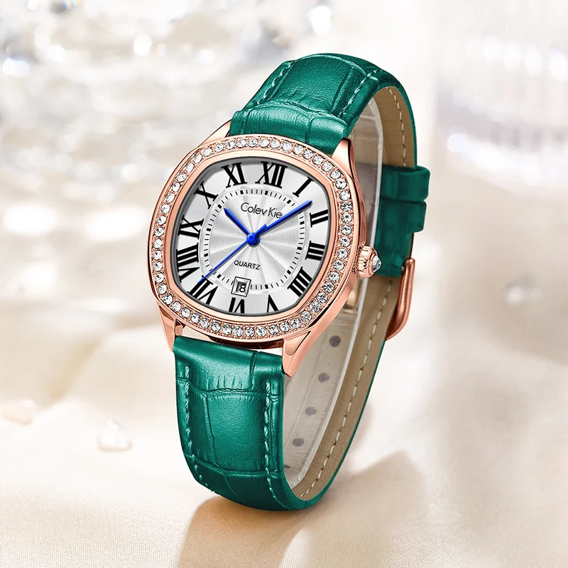 Colev-Kie-Luxury-Ladies-s-Quartz-Watch-Green-Leather-Women-s-Watches ...