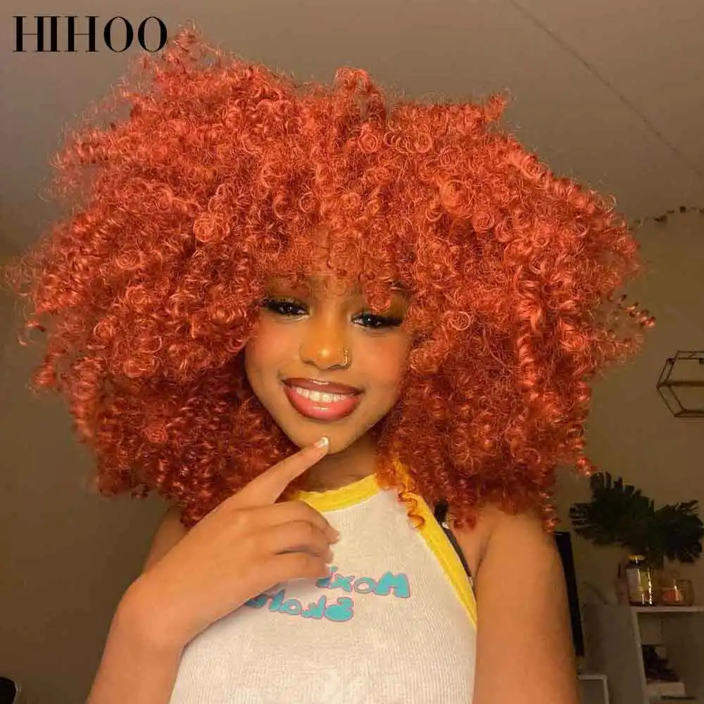 Peluca Afro rizada de pelo corto para mujer, pelo rojo marrón, cobre ...