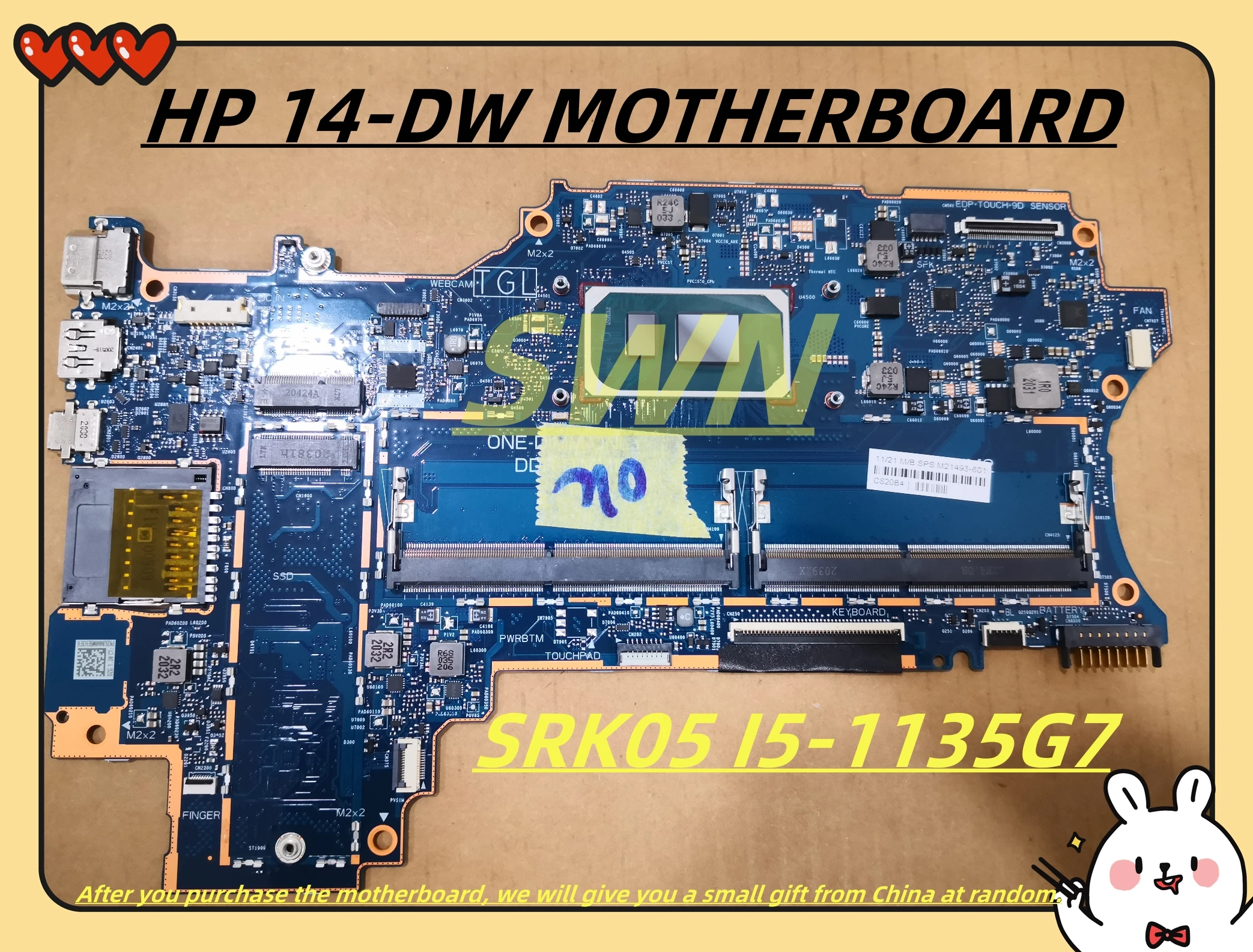 Placa base HP 14 Dw, SRK05, I5 1135G7, CPU, M21493 601, 6050A3202801 MB A02, UMA probado ...