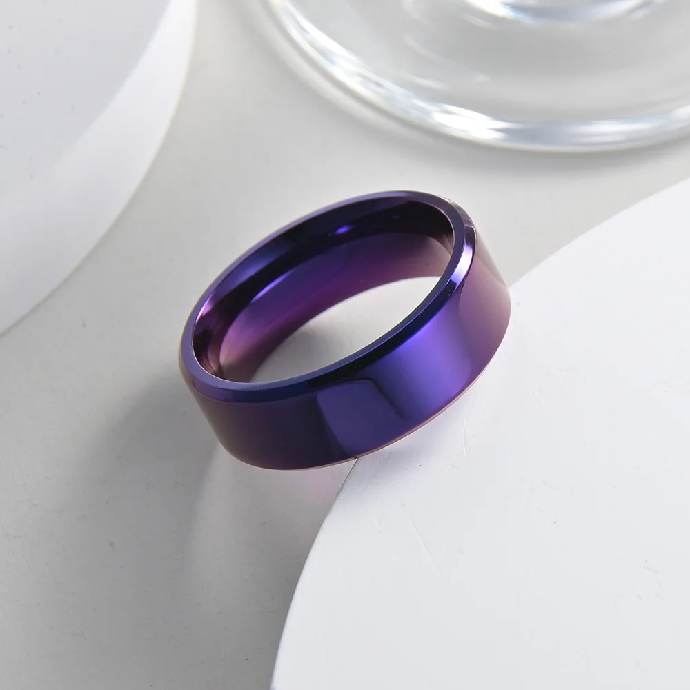 Simple 8mm Men Stainless steel Ring Purple Matte Finish Beveled ...