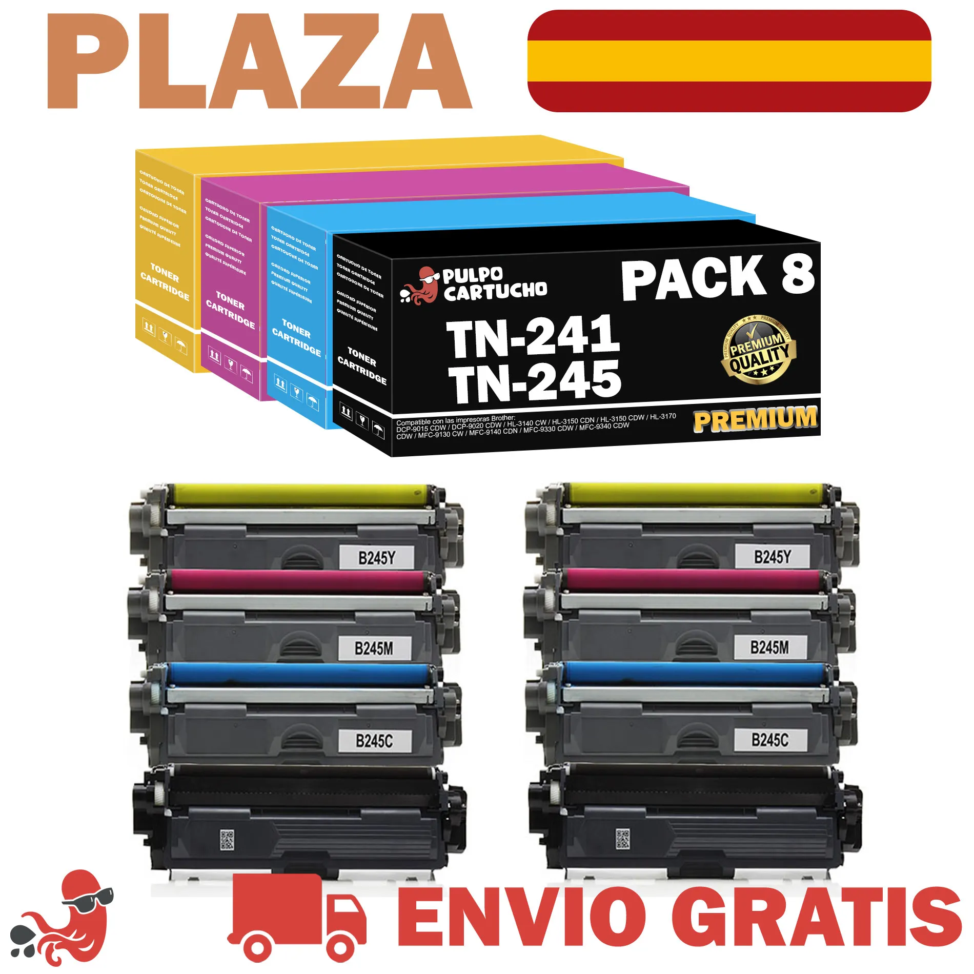8 x General Toner Pack Compatible with Brother TN-241, Premium TN-245 ...