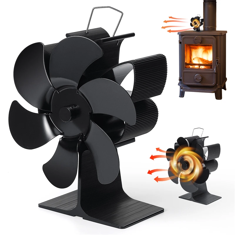 4 Blades Heat Powered Fireplace Stove Fan Wood - 6 Blades Thermal Power ...