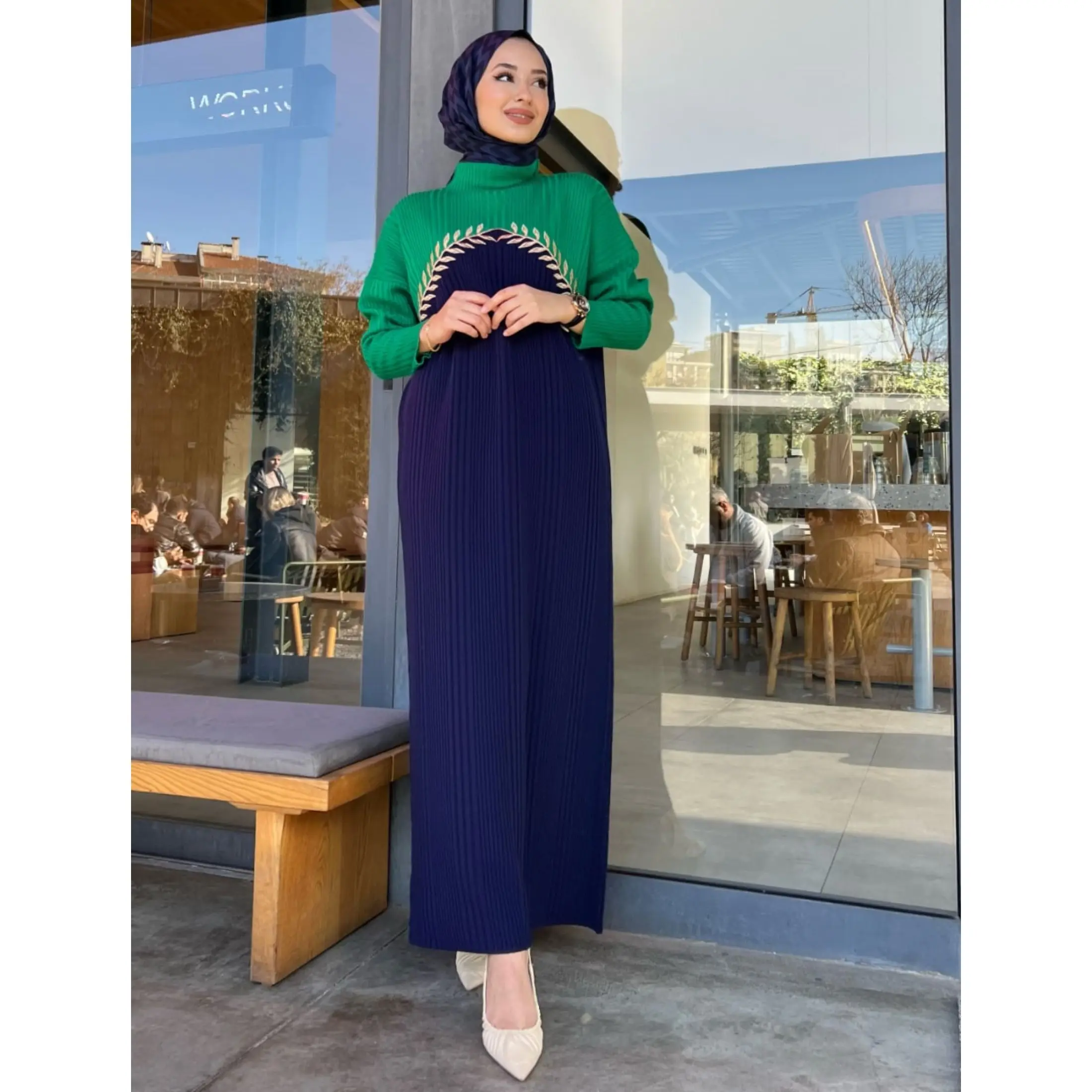 Maxi Knitwear Women’s Dress Wheat Pattern Two Color Long Dress Size ...