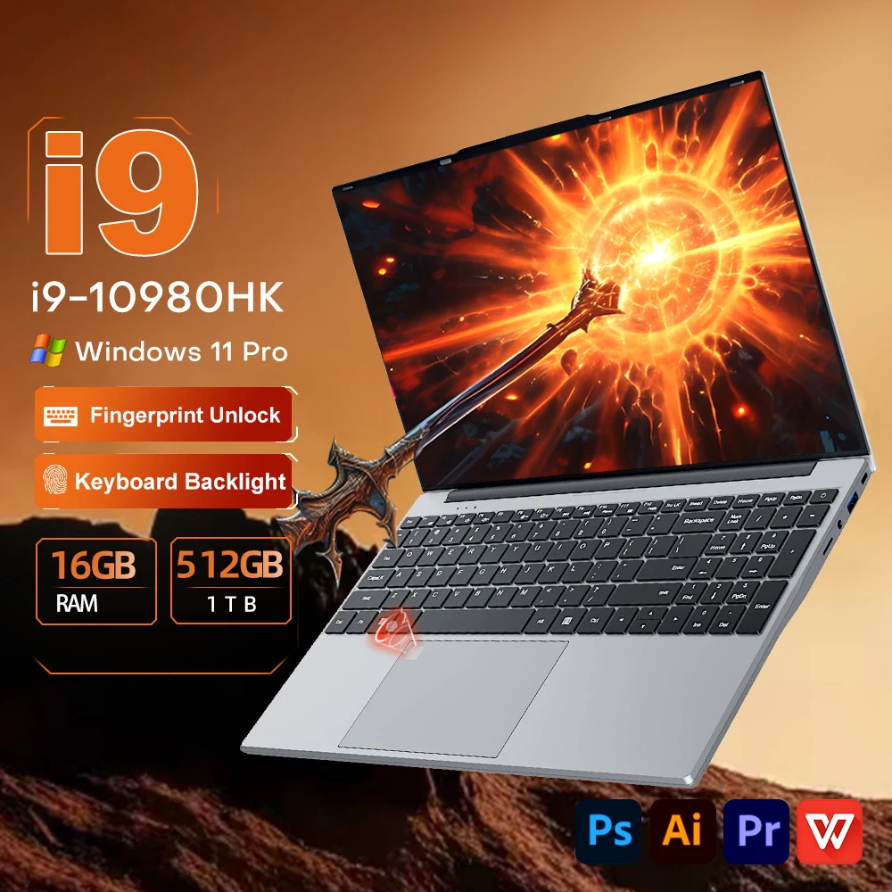 Ordinateur portable i9 Windows 11 15,6 pouces avec lecteur d'empreintes ...