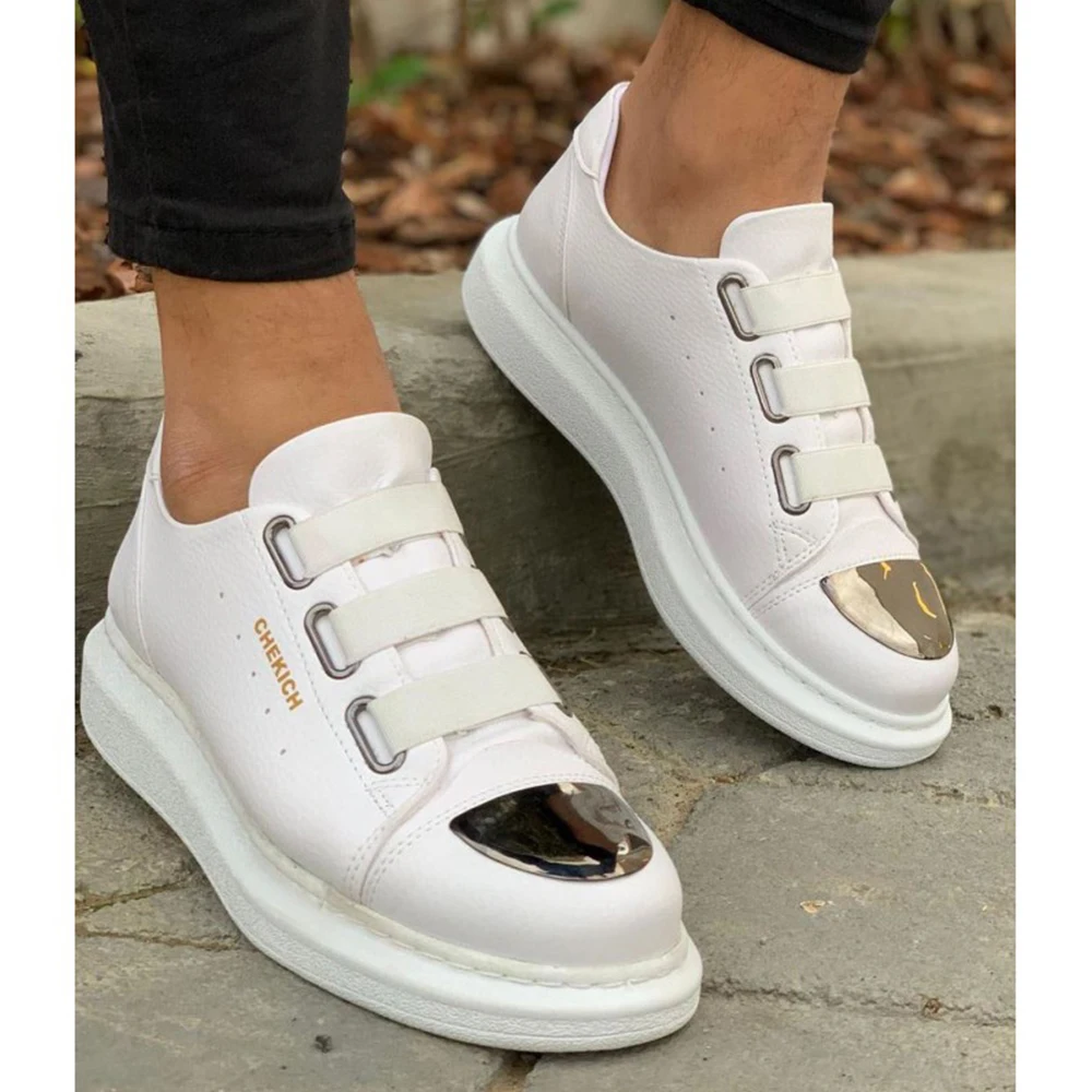 FOH-Store-Men-s-Shoes-White-Color-Elastic-Band-Closure-Artificial ...