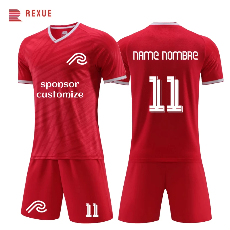 24-25 Football Team Club Red Jersey Suit 2pcs For Men And Children ...