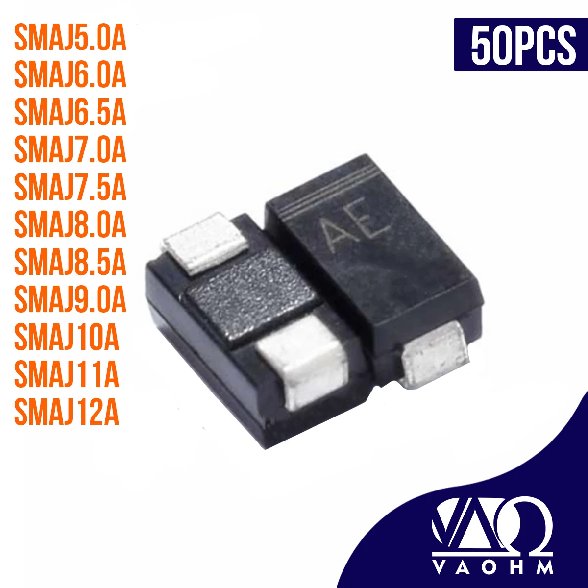 50PCS-TVS-Diode-SMA-SMAJ5-0A-SMAJ6-0A-SMAJ6-5A-SMAJ7-0A-SMAJ7-5A-SMAJ8 ...