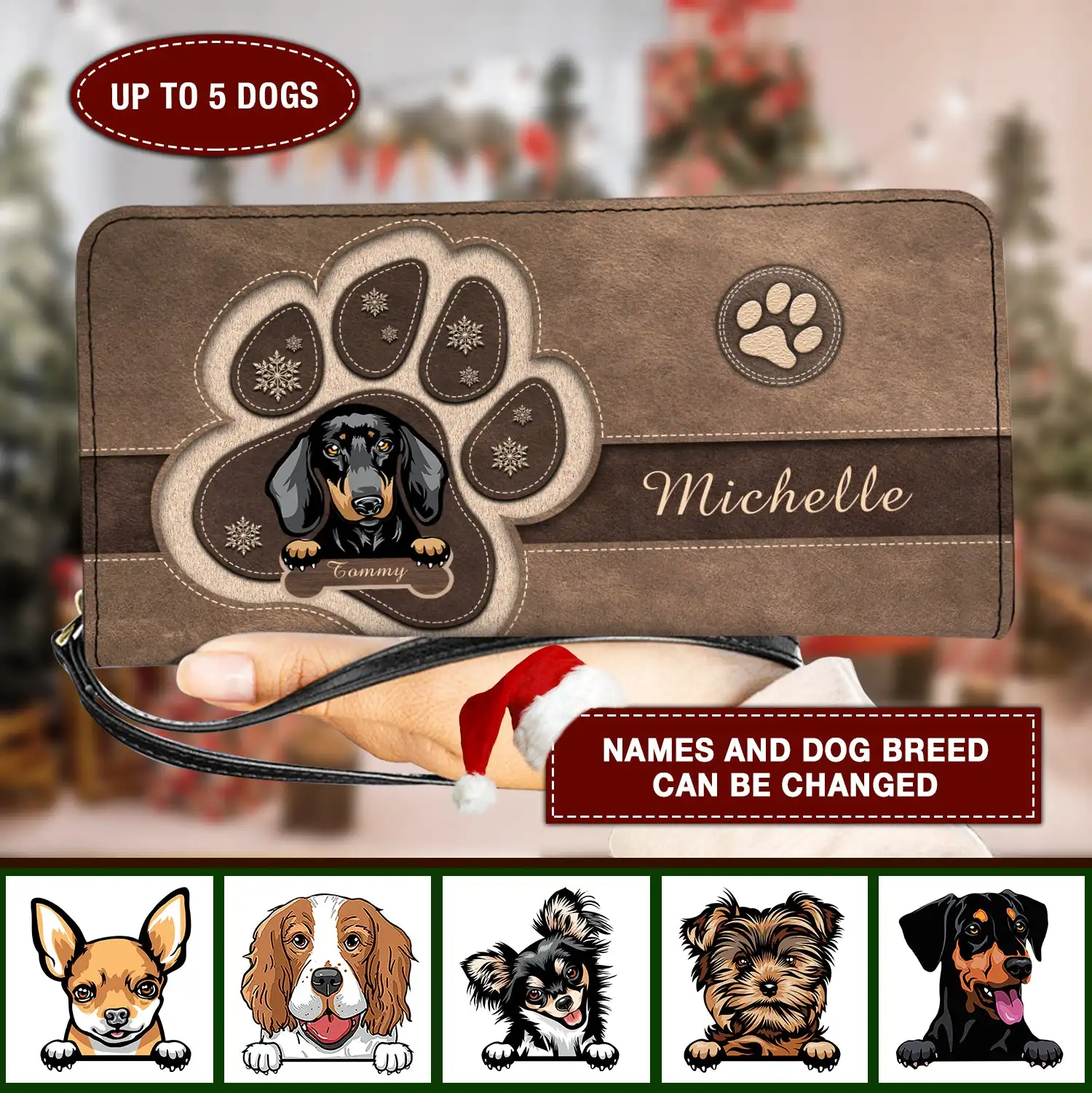 Christmas-Dog-Paw-Print-Clutch-With-Long-Strap-Customized-Dog-Breed ...