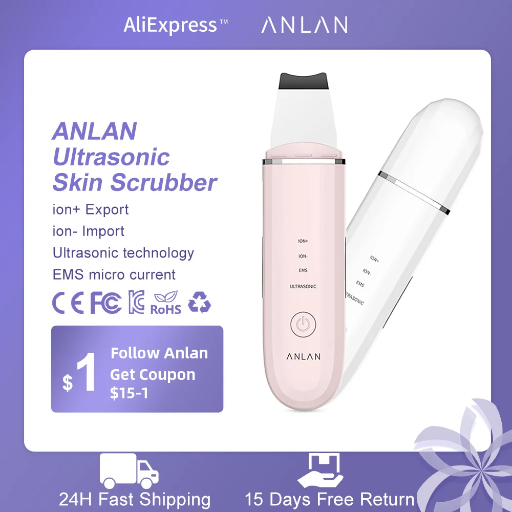 ANLAN Ultrasonic Skin Scrubber Limpieza Facial Pore Spatula EMS Lifting ...