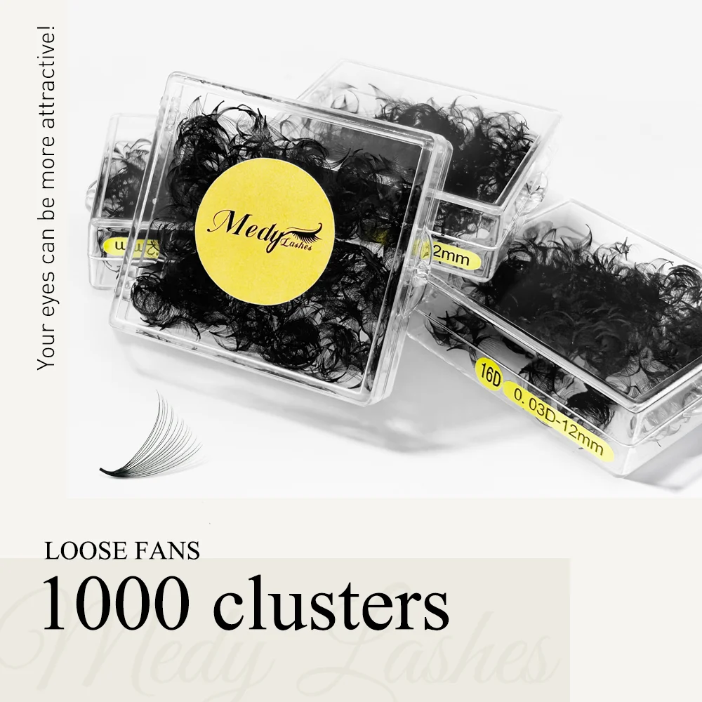 1000 Fans Pointy Base Loose Premade Volume Fans 5D-16D Matte Black Hand ...