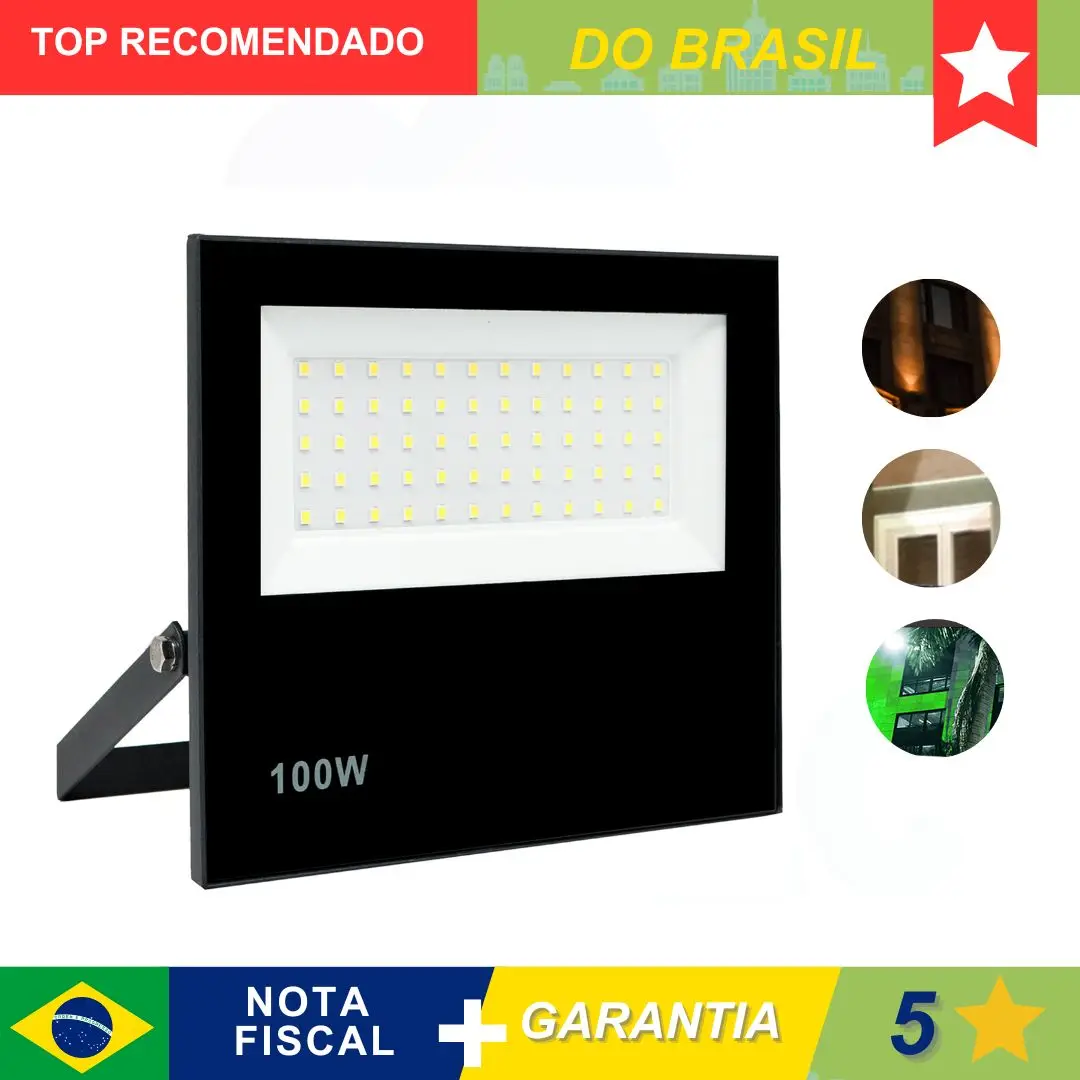 Refletor Led 100w Holofote Bivolt Prova Dágua Luz Branco Forte