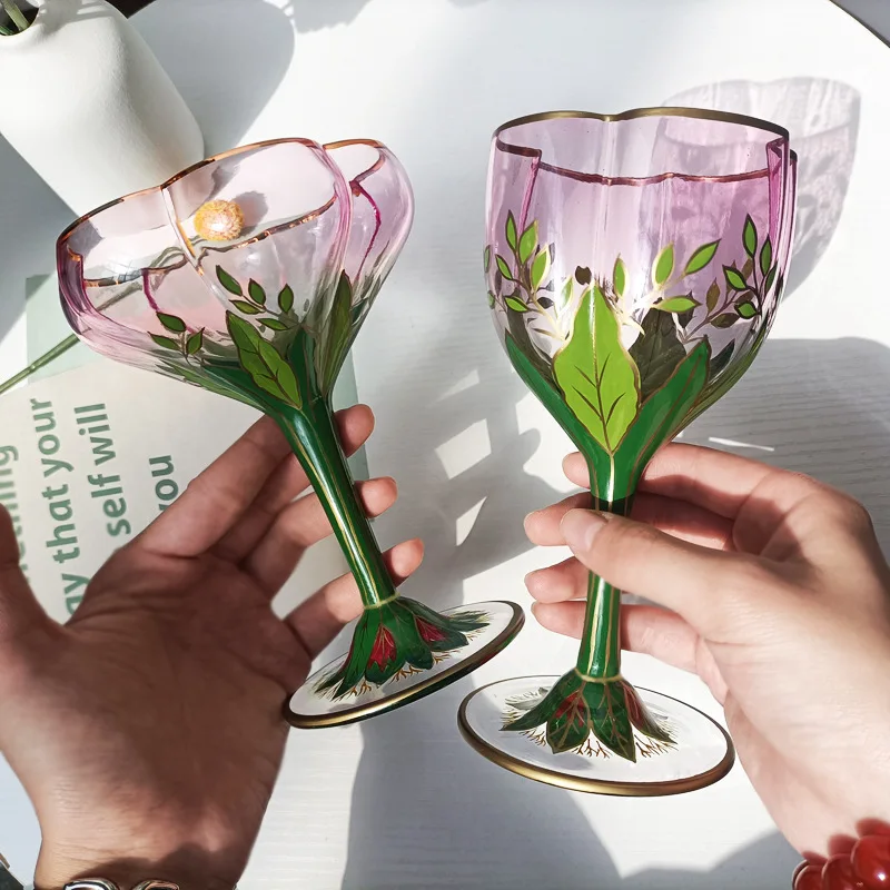 Austrian-Medieval-Champagne-Cup-Crystal-Glass-Red-Wine-Cup-Pink-Hand ...