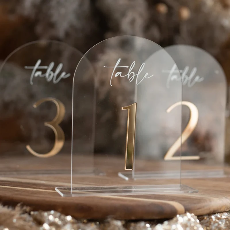 Arch Acrylic Table Numbers Clear Acrylic gold Sign,Golden Plexi Table ...