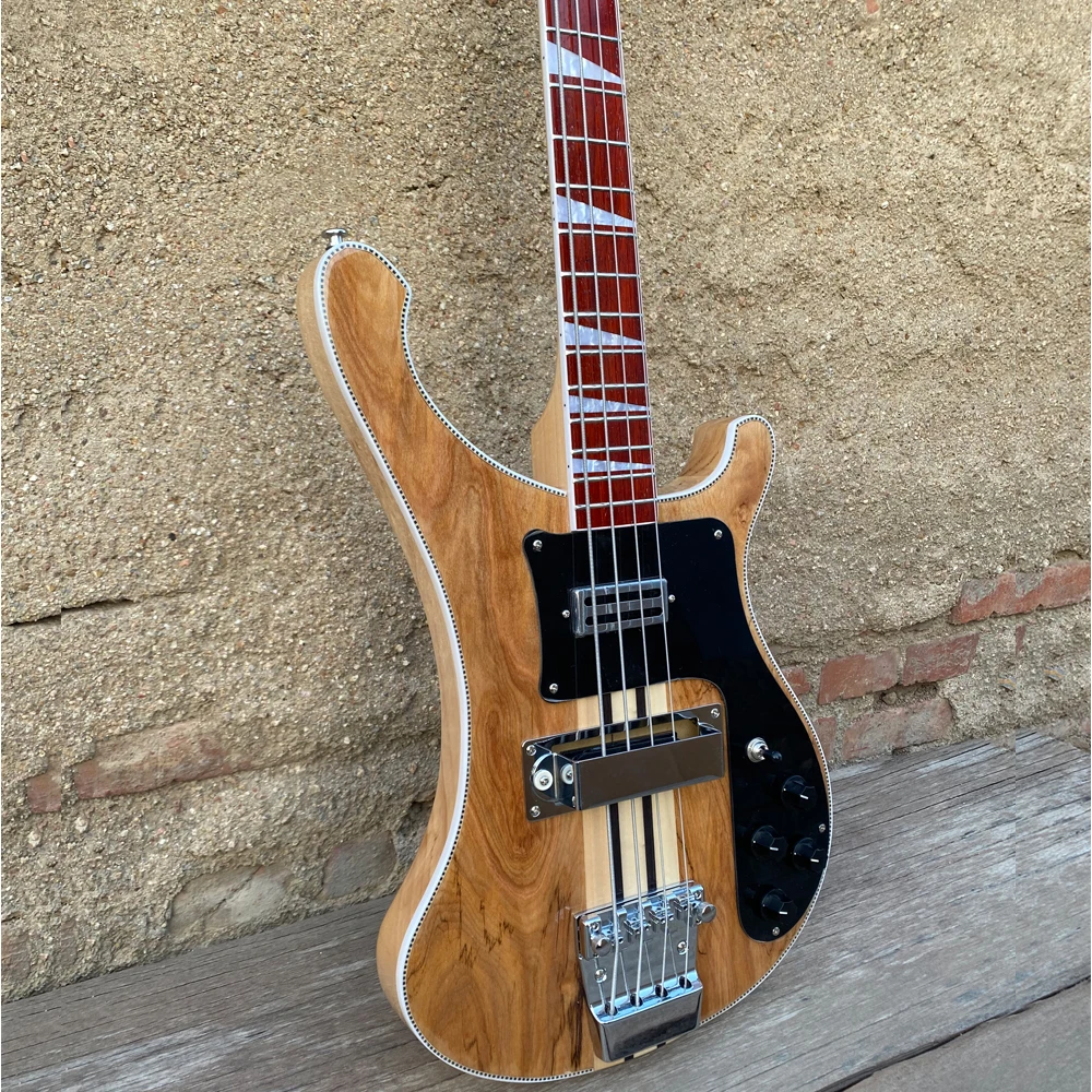 Neck-Thru-Body-4-String-Electric-Bass-Guitar-Adjustable-Bridge-Spalted ...