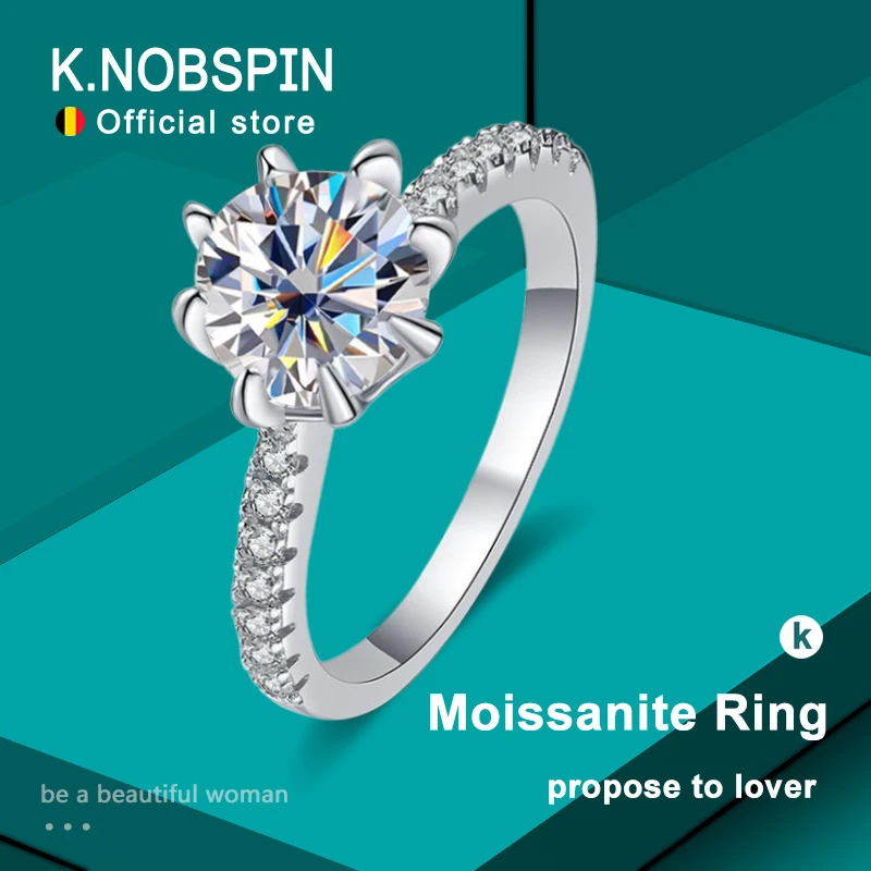 KNOBSPIN 2ct D Color Moissanite Ring 925 Sliver Plated with 18k White ...