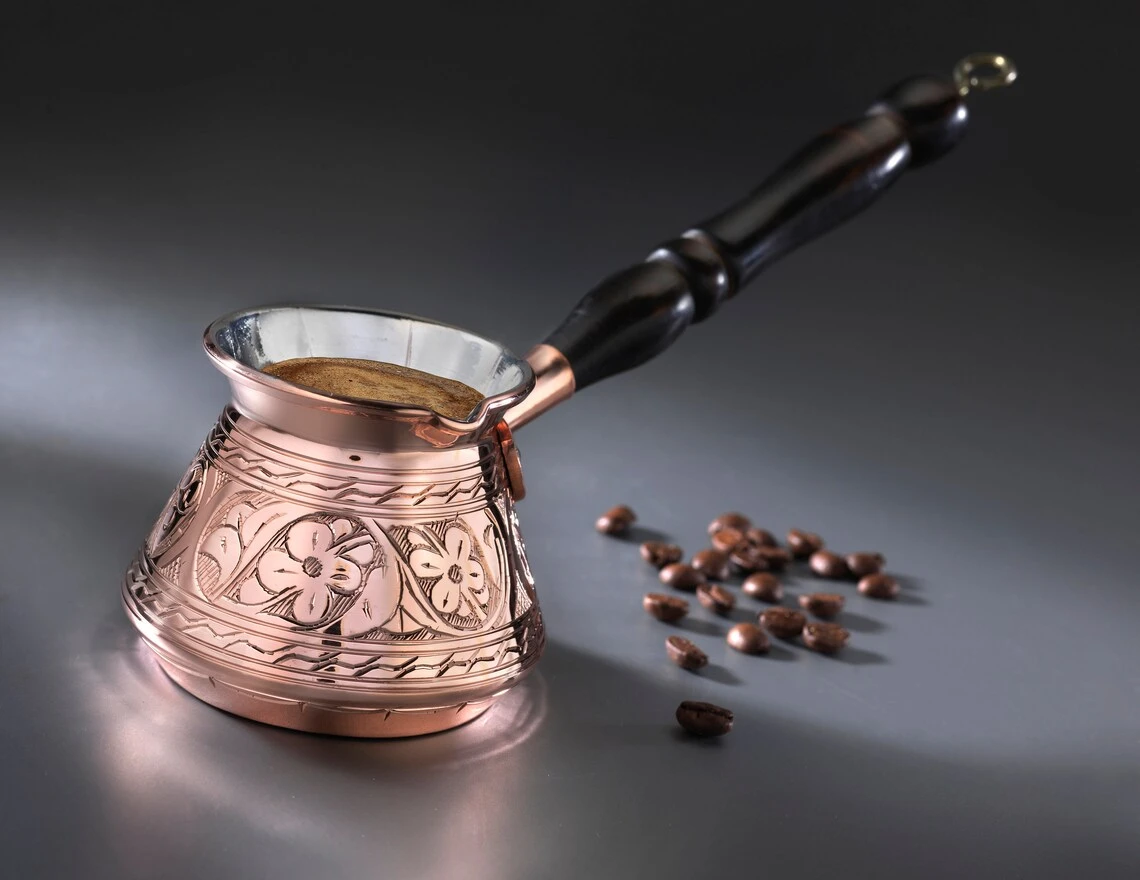Engraved Solid Copper Turkish Greek Coffee Pot, Stovetop Copper Coffee ...