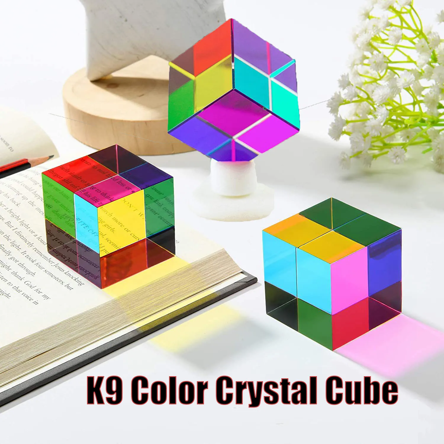 30/40/50/60mm Color Crystal Cube Prism Three Primary Colors Popular ...