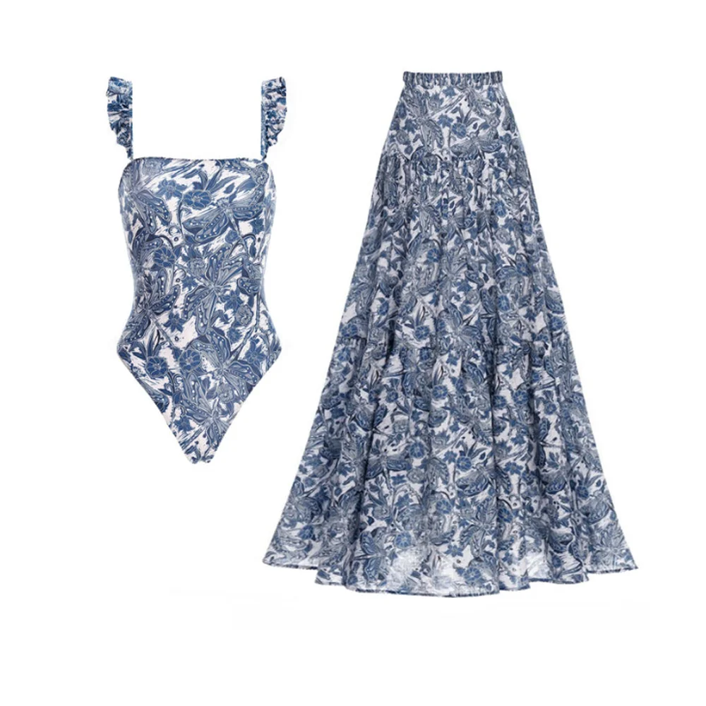 Female-Retro-Swimsuit-Blue-Print-Holiday-Beach-Dress-Designer-Bathing ...