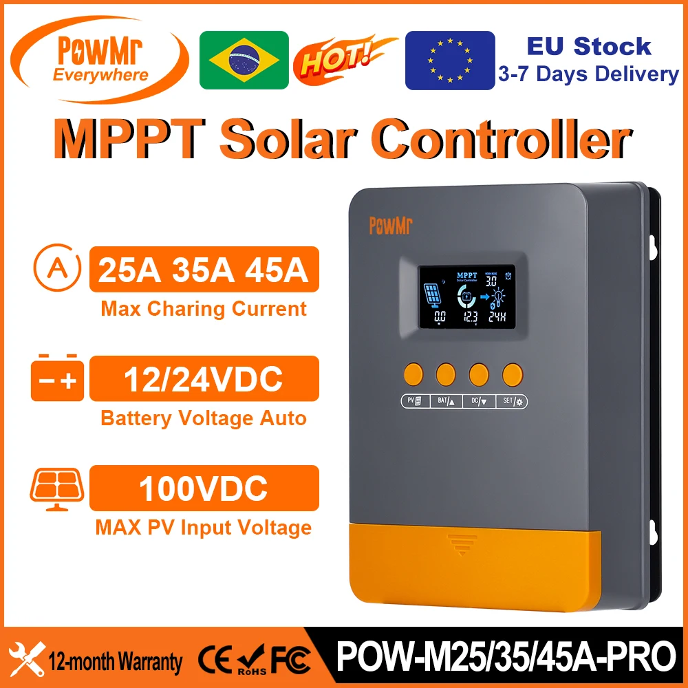 PowMr Choice 25A 35A 45A MPPT Solar Charge Controller 12V 24V Auto 100V ...