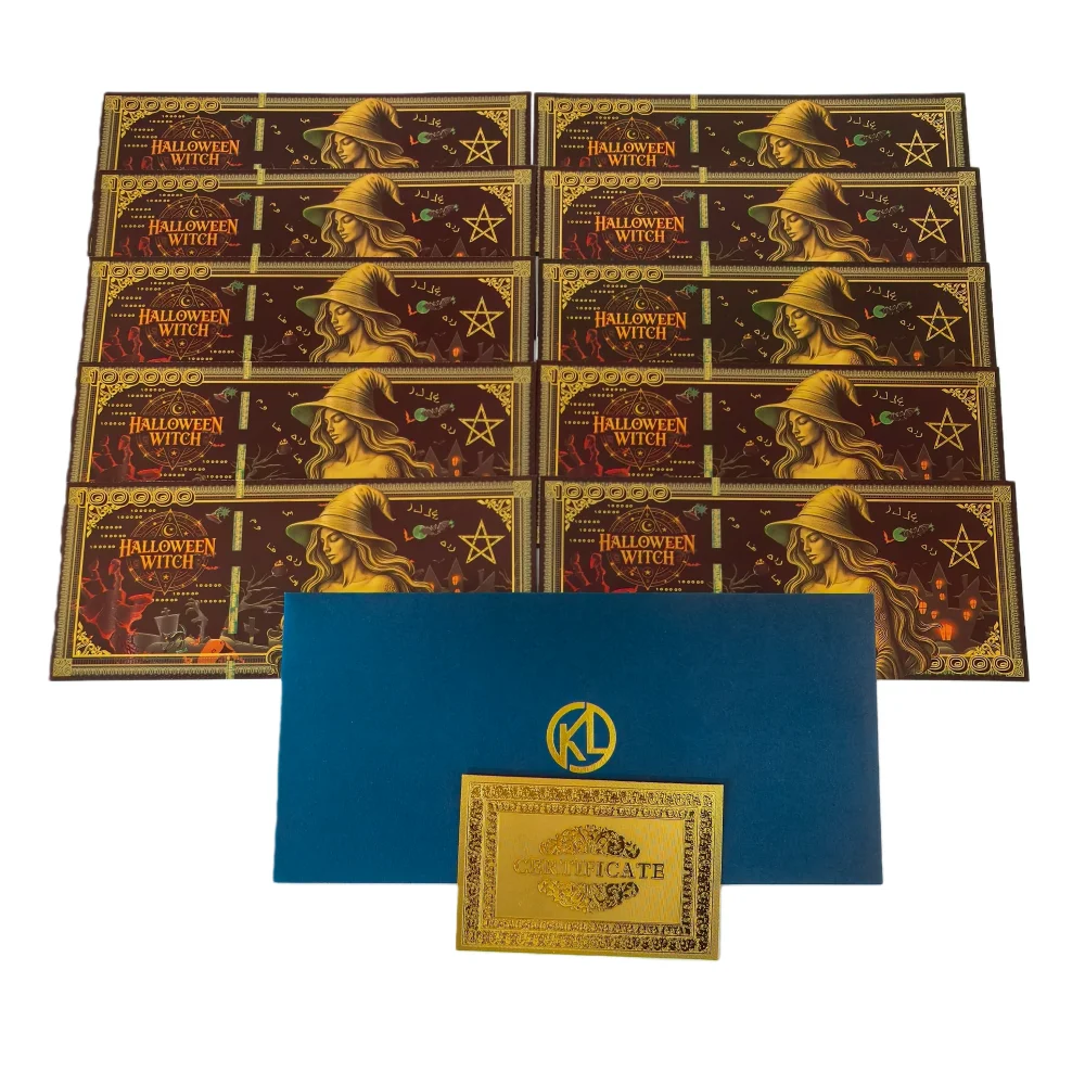 New 1/5/10pcs Lady Gold Foil Banknotes Halloween Theme Plastic ...