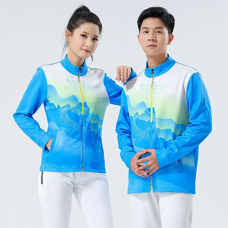 Women Men Tennis Jacket 2024 Autumn Winter China Dragon Print Long ...