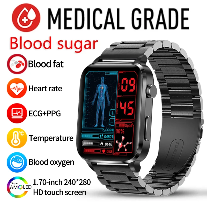2023-New-Blood-Glucose-Monitor-Health-Smart-Watch-Men-ECG-PPG-Blood ...