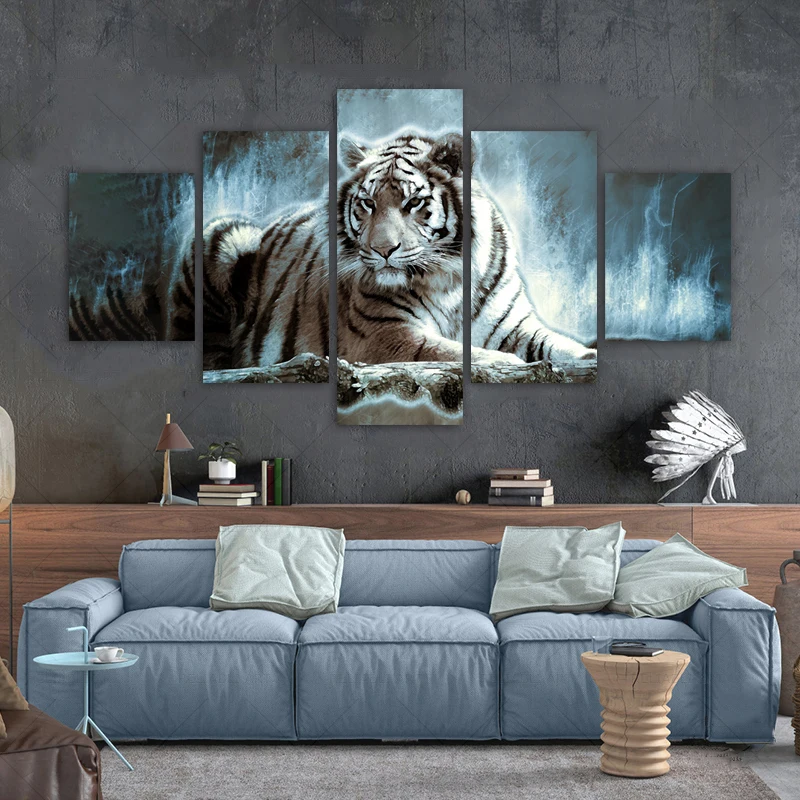 5-Panels-Tiger-Posters-Canvas-Prints-Abstract-Wall-Art-Pictures-for ...