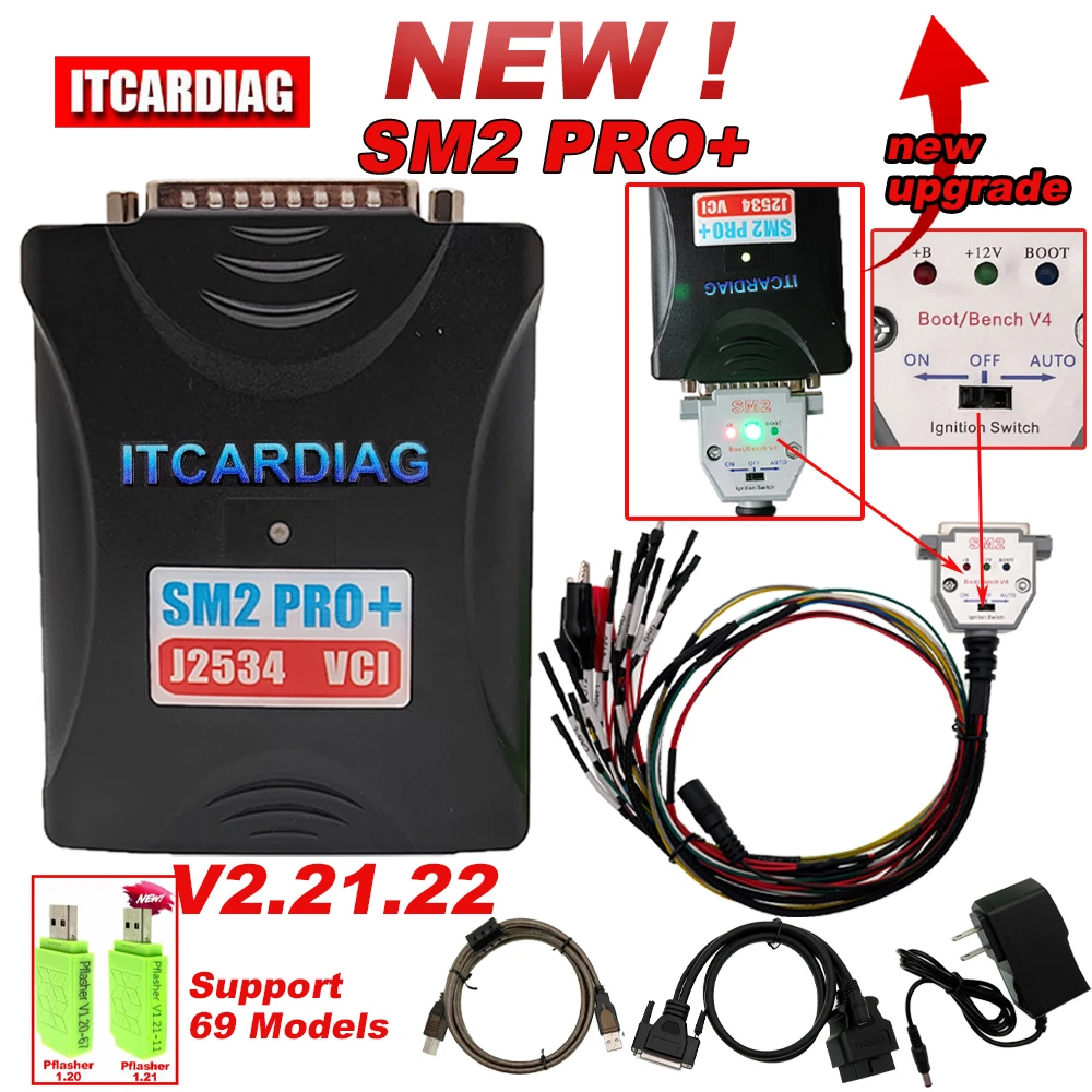 ITCARDIAG SM2 Pro+ J2534 VCI ECU Programmer Read&Write ECU FLASH EEPROM PFLASHER V1.21 PCM 69 ...
