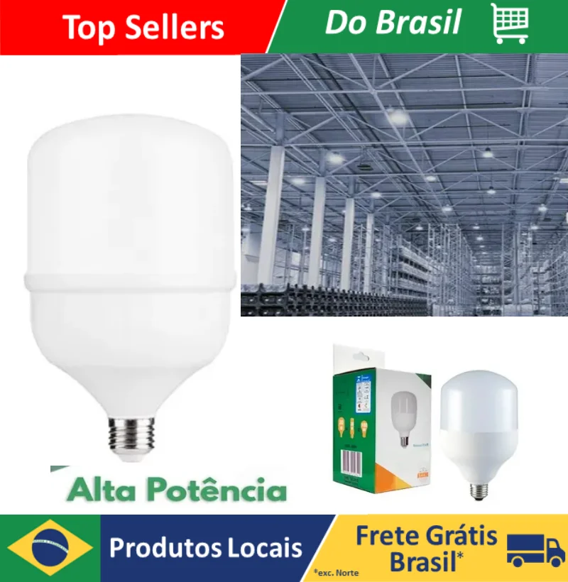 Lâmpada bulbo led 50w t80 e27 bivolt 6500k alta potência