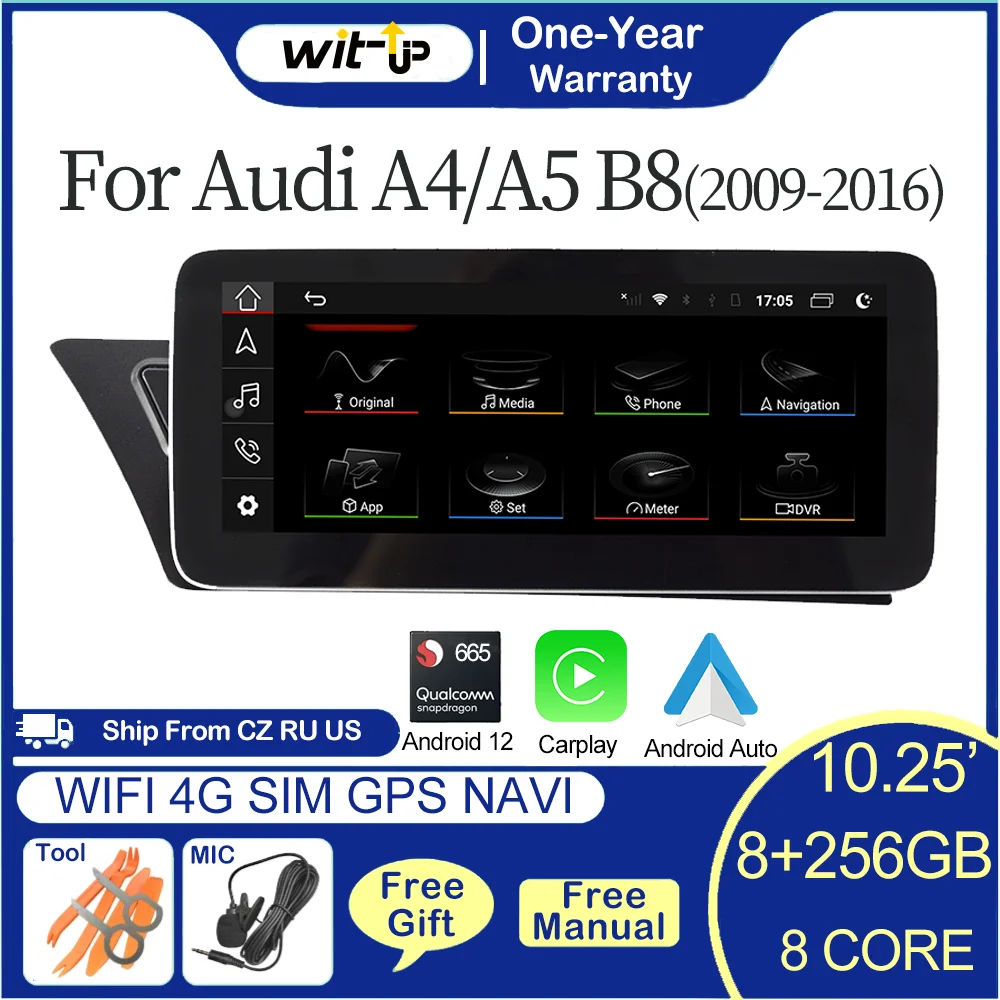 Wit-Up For 8+256GB Audi A4 B8 B8.5 MMI 2G MMI 3G 10.25" Android 11 Auto ...