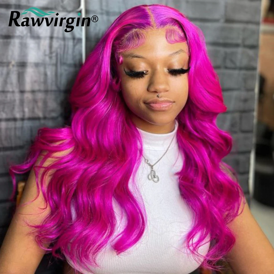 Hot Pink Human Hair Lace Frontal Wigs | Hd Transparent Lace Frontal Wig ...
