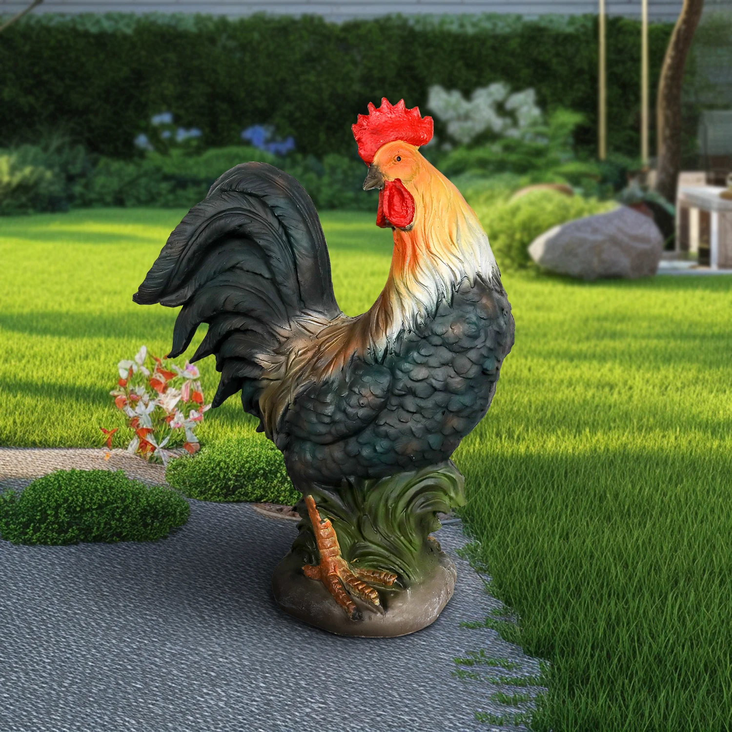 Naturefulls22-8-Outdoor-Rooster-Garden-Statue-Large-Concrete-Chicken ...